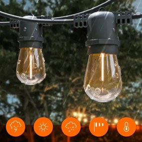 LED Stm solární dekorační řetěz 20xE27/3V USB 2400 mAh 20,62 m IP65 černá + DO