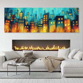 Obraz na plátně - Večerní světla Canary Wharf FeelHappy.cz Velikost obrazu: 180 x 60 cm