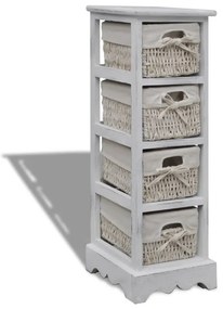 Dřevěný úložný regál se 4 proutěnými košíky bílý 240797