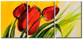 Obraz Tulipány na jarním větru (3 díly) - motiv červených květů