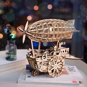 RoboTime 3D dřevěné mechanické puzzle Fantastická vzducholoď