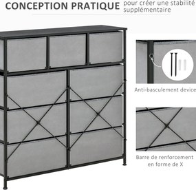 HOMCOM Úložný Organizační Šuplíkový Výsuvník se 9 přihrádkami - Černý Ocelový Rám - 100 x 30 x 100 cm, Ložnice, Vstupní Prostor, Obývací Pokoj, Černá