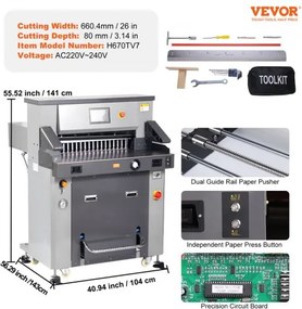 elektrická hydraulická řezačka papíru 66 cm šířka řezu 8 cm tloušťka 17,8 cm