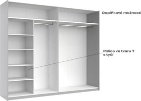 Skříň s posuvnými dveřmi 2,5x2,1m (Dveře Lesklé Bílé/Zrcadlo), série N Family