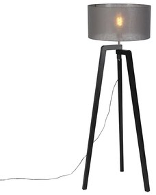 Stojací lampa stativ černé dřevo se šedým odstínem 50 cm - Puros