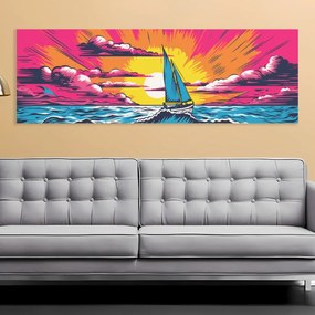 Obraz na plátně - Plachetnice na širém moři Pop Art FeelHappy.cz Velikost obrazu: 150 x 50 cm