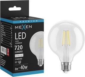 Mexen Vintis, LED žárovka E27, G95, 6W, Neutrální - 4000K, 720 lm, čirá - L157-E27-0640-00