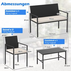 Costway 4-dílná sada zahradního nábytku venkovní ratanové židle