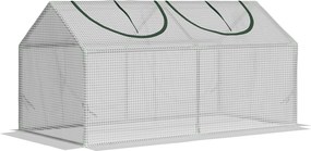 Mini skleník Outsunny s oknem, PE síťovina, ocelový rám, pro balkon, zahradu, 120x60x60cm, skleník na rajčata pro zeleninu, květiny, rostliny, bílý |