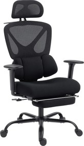 HOMCOM Ergonomická kancelářská židle s kolečky, síťovinou, bederní opěrkou, počítačová židle s područími, nastavitelnou opěrkou hlavy