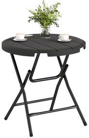 Zahradní stůl Outsunny pro 4 osoby, kulatý skládací stůl Ø80 cm, zahradní jídelní stůl ve vzhledu dřeva, tmavě šedý, ideální na balkon a terasu | Aos…