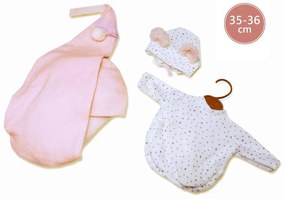 Llorens Obleček pro panenku miminko New Born velikosti 35-36 cm 2dílny růžovo-bilý