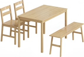 HOMCOM Bambusový jídelní set, jídelní stůl se 2 židlemi a lavicí pro 4 osoby, přírodní dřevo
