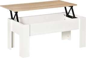 HomCom Zvedací Konferenční Stolek s Skrytým Úložným Prostorem 100x50x45-58.5 cm Bílý a Přírodní