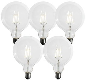 Sada 5 ks LED žárovka E27 s třemi stupni stmívání, spirálovým vláknem G125, 4 W, 450 lm, 3000 K