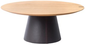 Dubový konferenční stolek Marco Barotti 90 cm s koženou podnoží