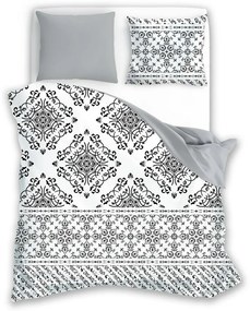 Bavlněné povlečení 160x200 Ornamenty bílá černá šedá Móda 23 Faro
