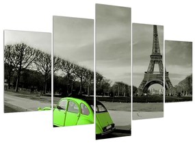 Obraz Eiffelovy věže a zeleného auta (150x105 cm)