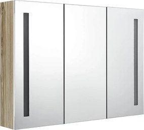 LED koupelnová skříňka se zrcadlem 89 x 14 x 62 cm bílá a dub 326530