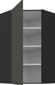 ARIA pe | horní kuchyňská skříňka 60x60 GN-108 1F (45°) rohová s policemi | 60x60 cm | EXTRA VYSOKÁ | černá/šedá grafit