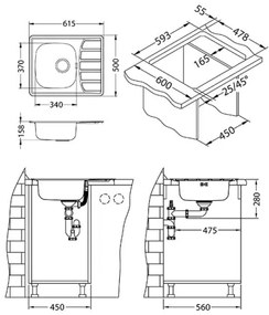 ALVEUS 1098940 - Kuchyňský dřez ZOOM 61,5x50 cm satin, pro horní montáž