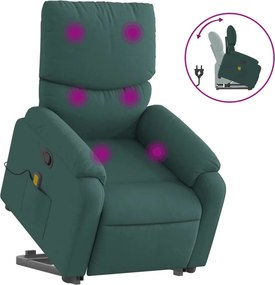 Zvedací masážní polohovací křeslo tmavě zelené textil 3204842
