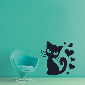 Samolepka na zeď - Kočička se srdíčky (120x120 cm) - PopyDesign