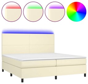 vidaXL Box spring postel s matrací a LED krémová 200x200 cm umělá kůže