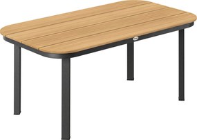 Zahradní stůl, jídelní stůl pro 6 osob, balkonový stůl s kovovým rámem, deska z WPC lamel, 155 x 88 x 72 cm, hnědá barva