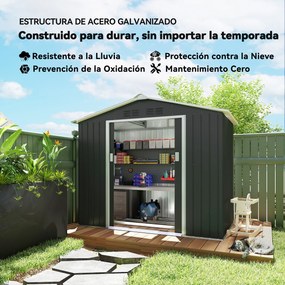 Zahradní shed Outsunny 2,42m² s posílenou základnou bez podlahy 213x130x185 cm s posuvnými dveřmi a střešním oknem 4 okna pro skladování nářadí Tmavě…