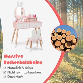 Costway Dětský toaletní set s designovým líčením králíka s masivními dřevěnými