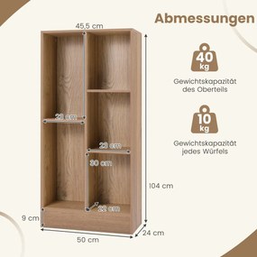 Costway Knihovna s 5 přihrádkami Stojací police Cube Police – přírodní