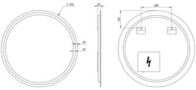 Sapho Sapho, NYX kulaté zrcadlo s LED osvětlením, ø 70cm, NY700