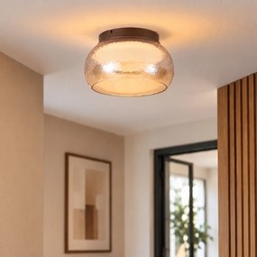 Stropní svítidlo Art Deco hnědé s jantarovým sklem vč. LED 3-stupňově stmívatelné - Thimble