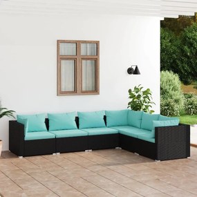 vidaXL 6dílná zahradní sedací souprava s poduškami polyratan [3101717] Barva: Černá a modrá water blue