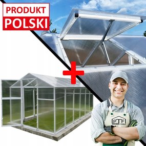 Zahradní Skleník Bílý 12 m2 Polykarbonátový Tunel 210X606 Okno