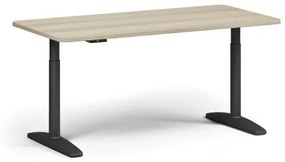 Výškově nastavitelný stůl OBOL, elektrický, 675-1325 mm, zaoblené rohy, deska 1600x800 mm, černá zaoblená podnož, dub přírodní