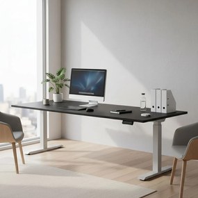 Výškově nastavitelný stůl OfficeTech Long, 240 x 80 cm, šedá podnož, černá
