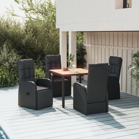 5dílný zahradní jídelní set s poduškami černý polyratan 3157599