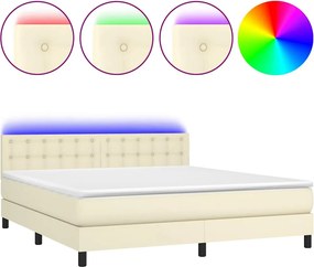 Box spring postel s matrací a LED krémová 160x200 cm umělá kůže 3134233