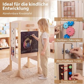 Costway Skládací výuková věž 3 ve výukové židli 1 Montessori s tabulí, ochranou