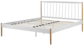 Bílá postel se světle hnědými nohami a roštem  160 x 200 cm MAURS Beliani