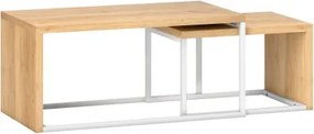 HOMCOM Sada 2 konferenčních stolků, moderní vložený stolek, kovový rám do obývacího pokoje 90x48x42 cm a 59x42x36 cm, přírodní a bílá