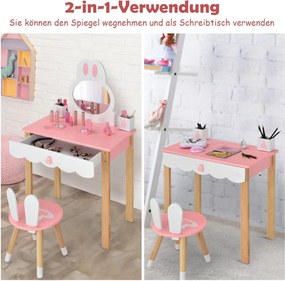 Costway Dětský toaletní stolek s taburetem Princess růžová + – 60 × 34 × 103 cm