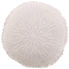 Bílý bavlněný kulatý polštář s krajkou Lace white - Ø 38*12cm