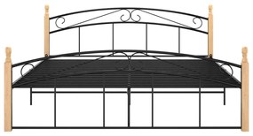 Rám postele černý kov a masivní dubové dřevo 160 x 200 cm,  324929