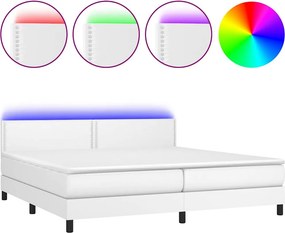 Box spring postel s matrací a LED bílá 200x200 cm umělá kůže 3134184