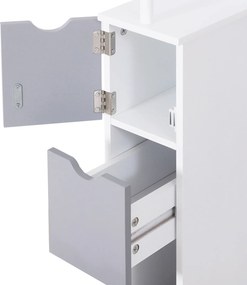 HOMCOM Moderní koupelnový sloupek – úložná skříňka s 2 policemi, 2 šuplíky a 1 protiskluzovými dvířky 15x33x136,5 cm Bílá