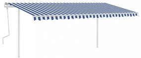 Ručně zatahovací markýza se sloupky 500x300 cm Dekorhome Bílá / modrá