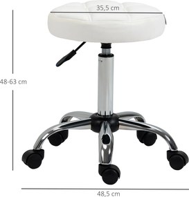 Vinsetto pojízdná stolička Výškově nastavitelná otočná pracovní stolička do kanceláře a salonu, imitace kůže, bílá Ø35,5 x 51-67 cm | Aosom.de